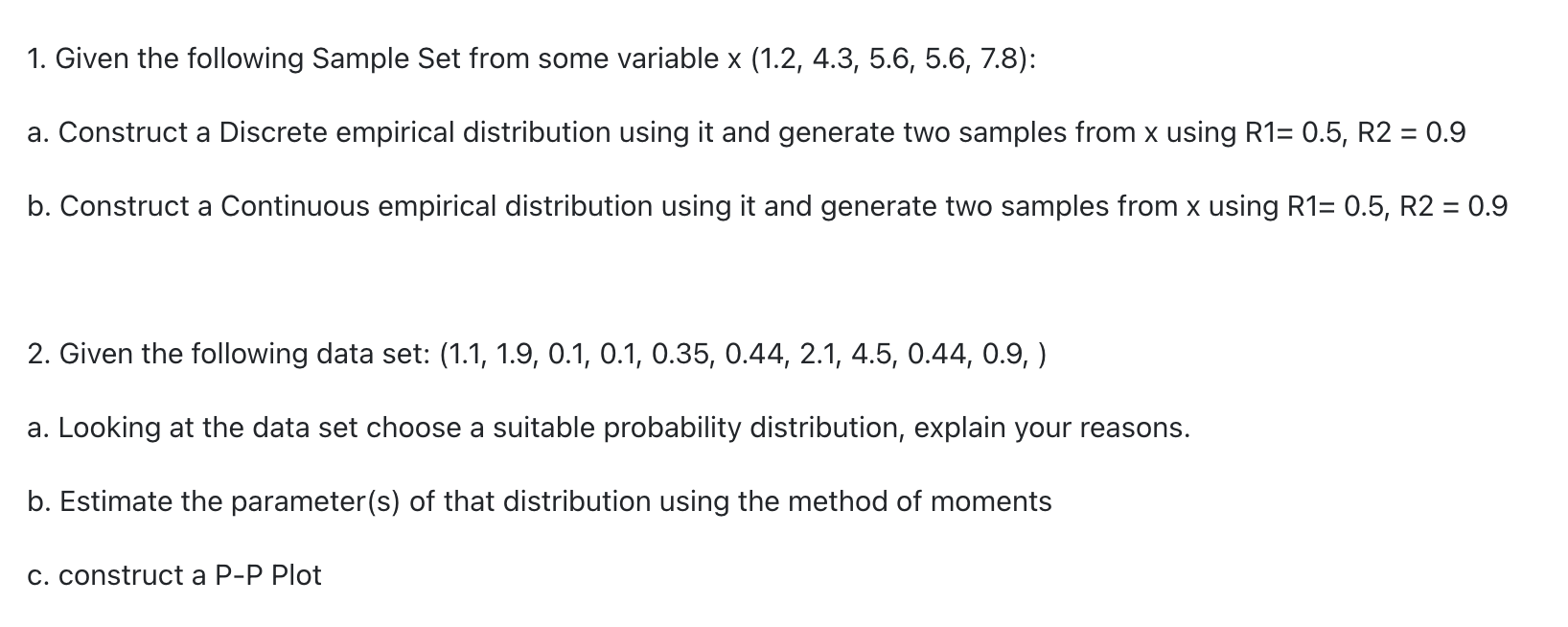 Solved 1. Given the following Sample Set from some variable | Chegg.com