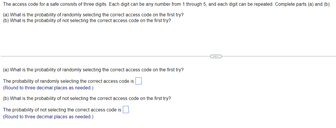 Solved The access code for a safe consists of three digits. | Chegg.com