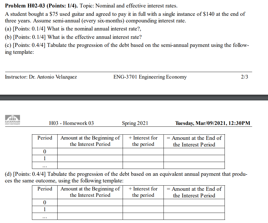 Solved Problem H02-03 (Points: 1/4). Topic: Nominal and | Chegg.com
