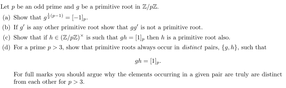 Solved et p be an odd prime and g be a primitive root in | Chegg.com