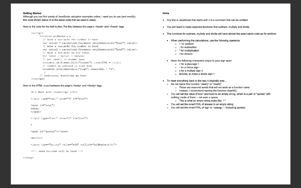 Solved Simple JavaScript Calculator Make one web page that | Chegg.com Solved Simple JavaScript Calculator Make one web page that | Chegg.com