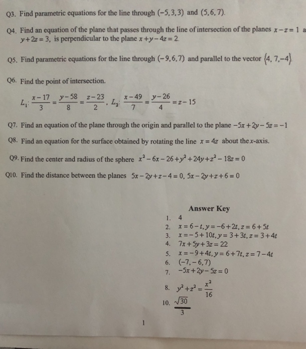 Solved Q3. Find parametric equations for the line through | Chegg.com