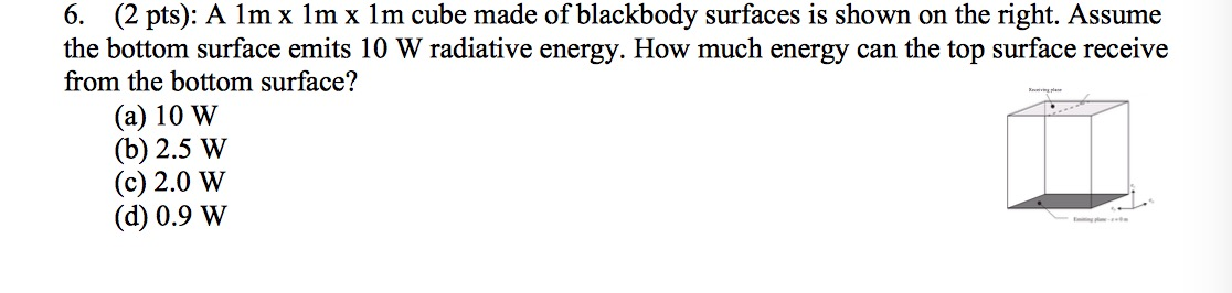 Solved 6. (2 pts): A 1m x 1m x 1m cube made of blackbody | Chegg.com