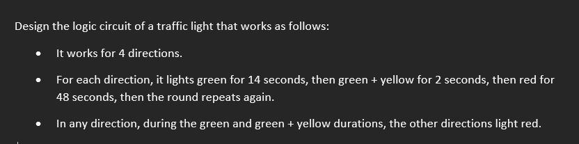 Solved Design the logic circuit of a traffic light that | Chegg.com