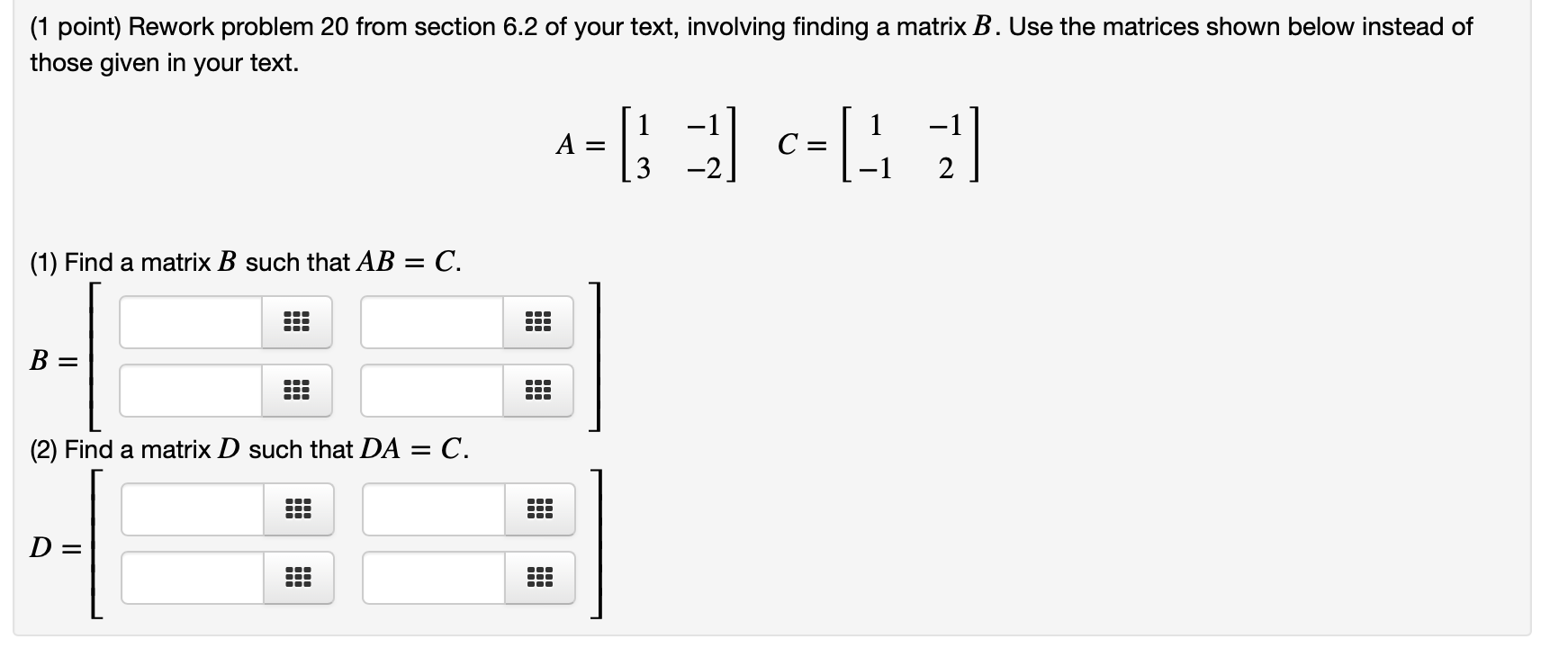 Solved (1 point) Rework problem 20 from section 6.2 of your | Chegg.com