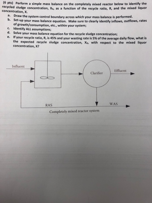 Solved (6 pts) Perform a simple mass balance on the | Chegg.com