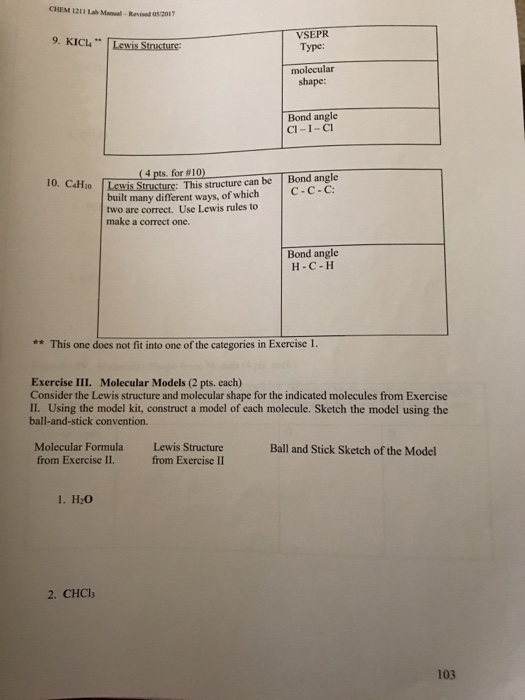 Solved CHEM 1211 Lab Manval-Revised 05201 VSEPR Type: 9. | Chegg.com