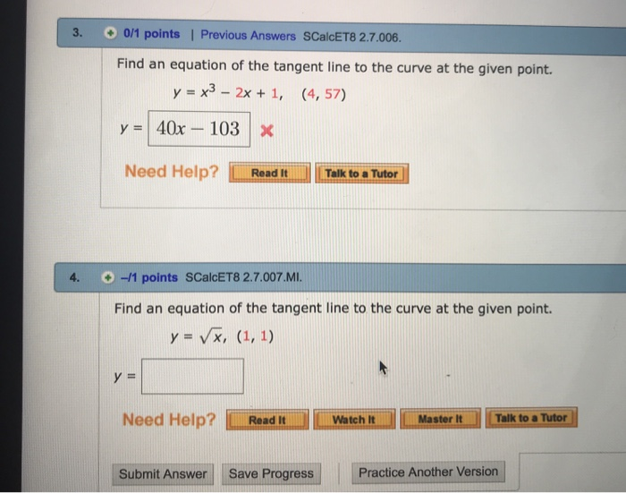 Solved 3. 0/1 points | Previous Answers SCalcET8 2.7.006 | Chegg.com