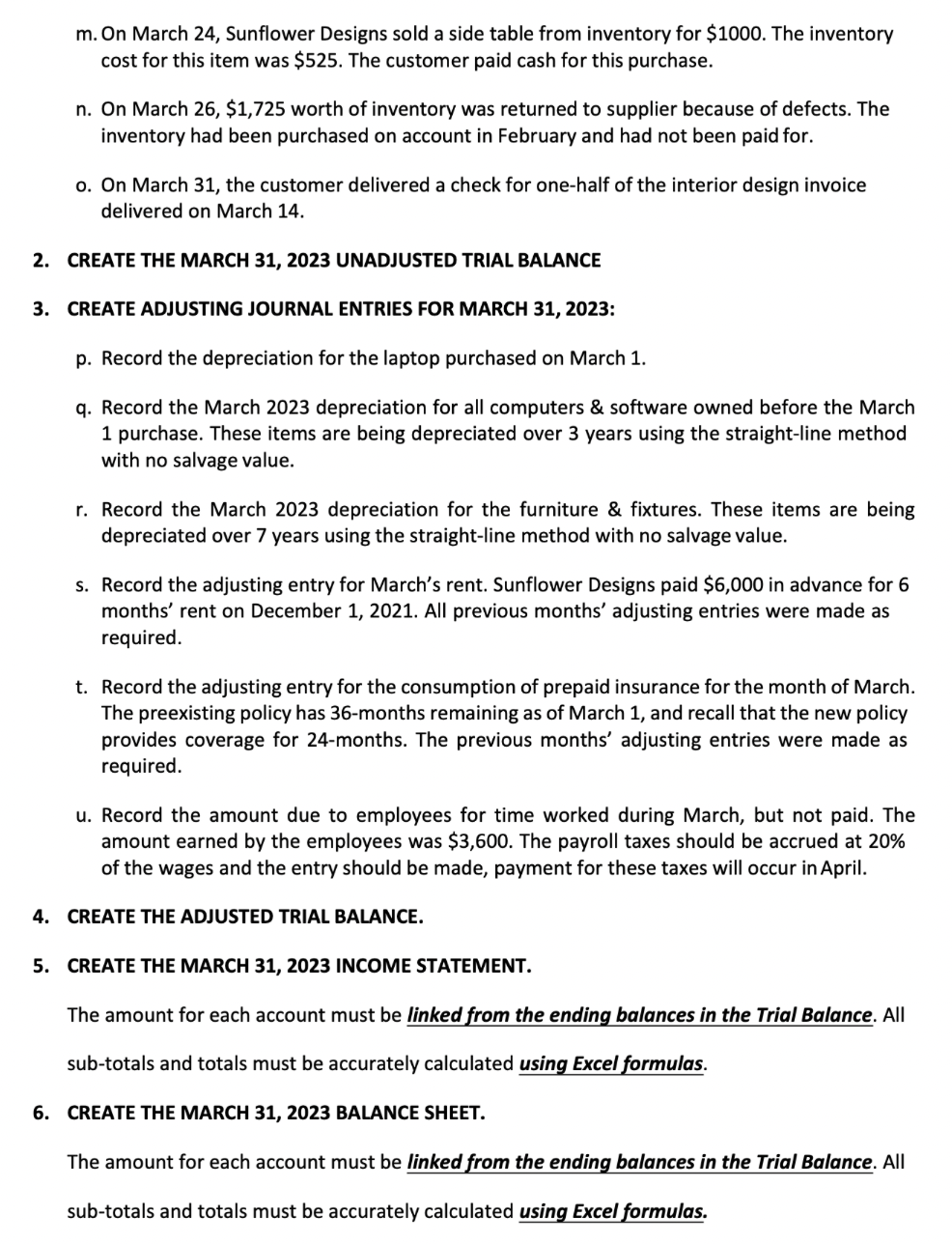 CREATE JOURNAL ENTRIES FOR THE MARCH 2023 | Chegg.com