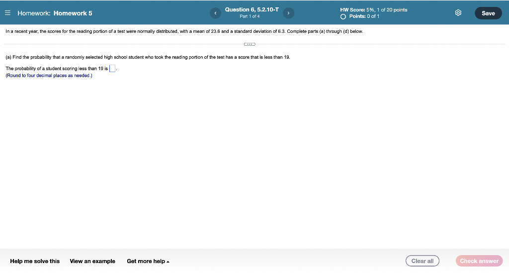 Solved Homework Homework 5 Question 6 5 2 10 T Part 1 Of