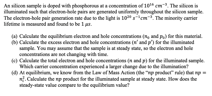 Solved An silicon sample is doped with phosphorous at a | Chegg.com