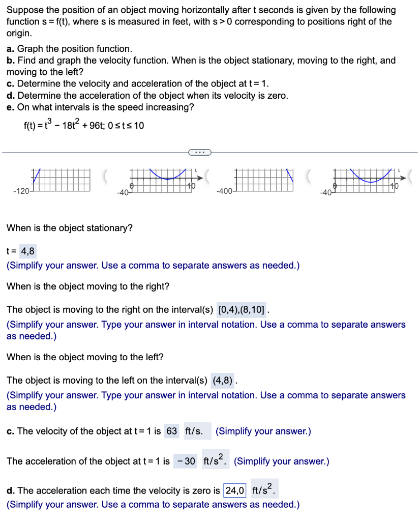 Solved Suppose the position of an object moving horizontally | Chegg.com