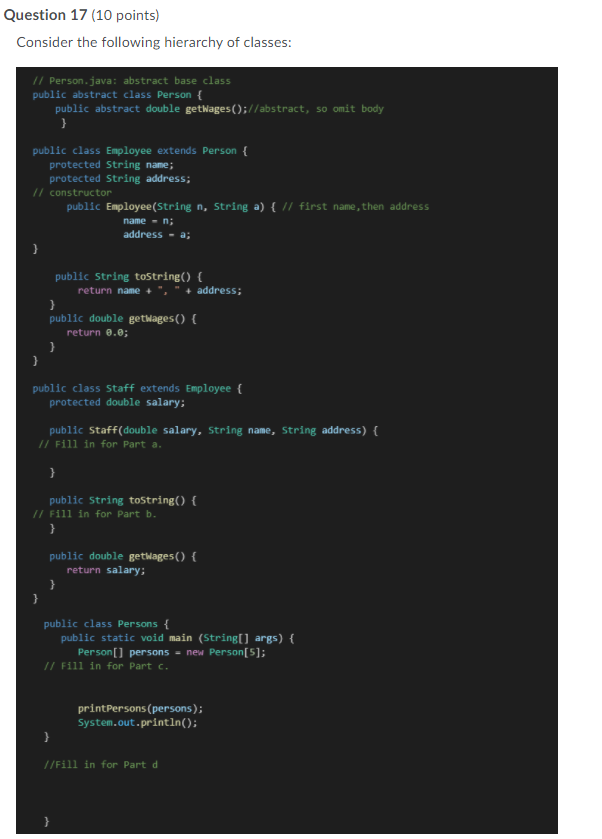Solved Question 17 (10 points) Consider the following | Chegg.com