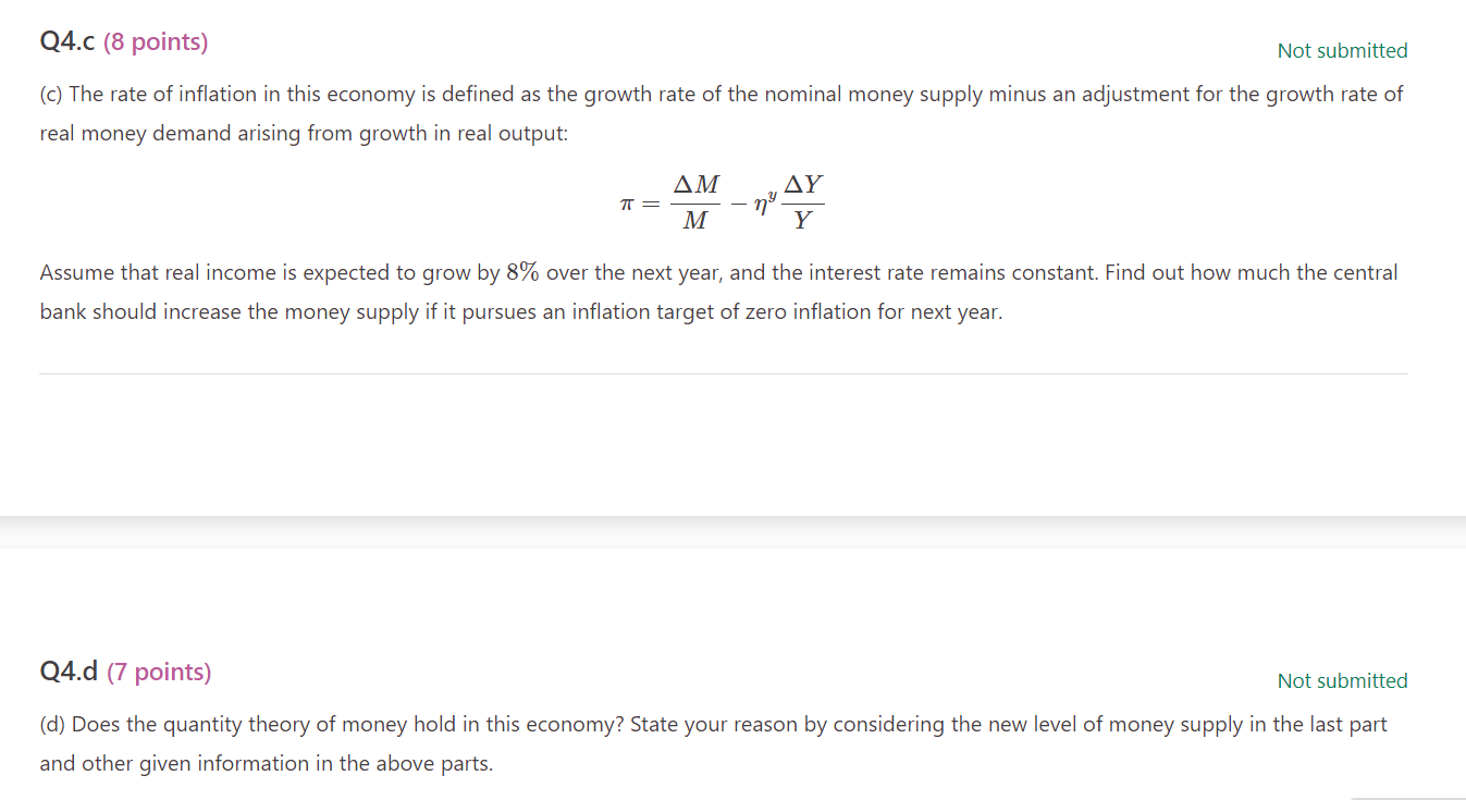 Solved Assume the real money demand function | Chegg.com