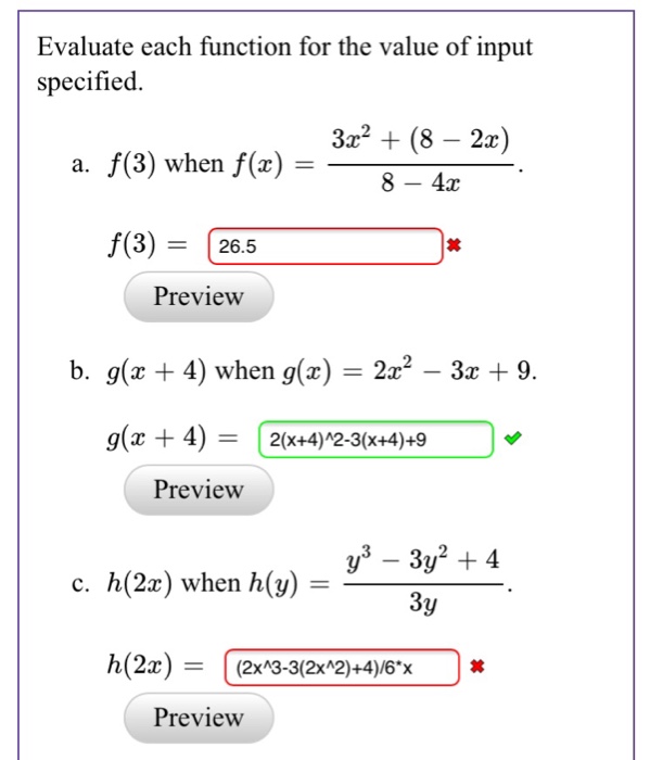 Solved Evaluate each function for the value of input | Chegg.com