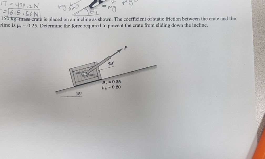 Solved 30 615.56N ss crate is placed on an incline as shown. | Chegg.com
