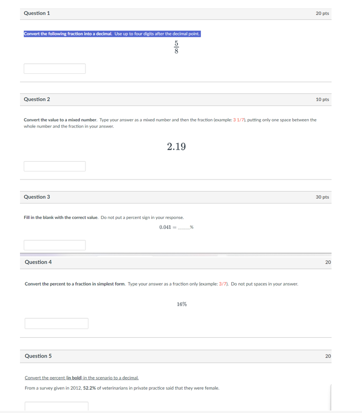 Solved Question 2 10pt Convert the value to a mixed number. | Chegg.com