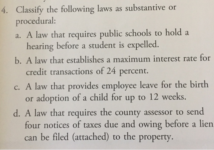 Solved Classify the following laws as substantive or | Chegg.com