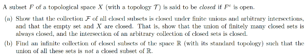 Solved A subset F of a topological space X (with a topology | Chegg.com