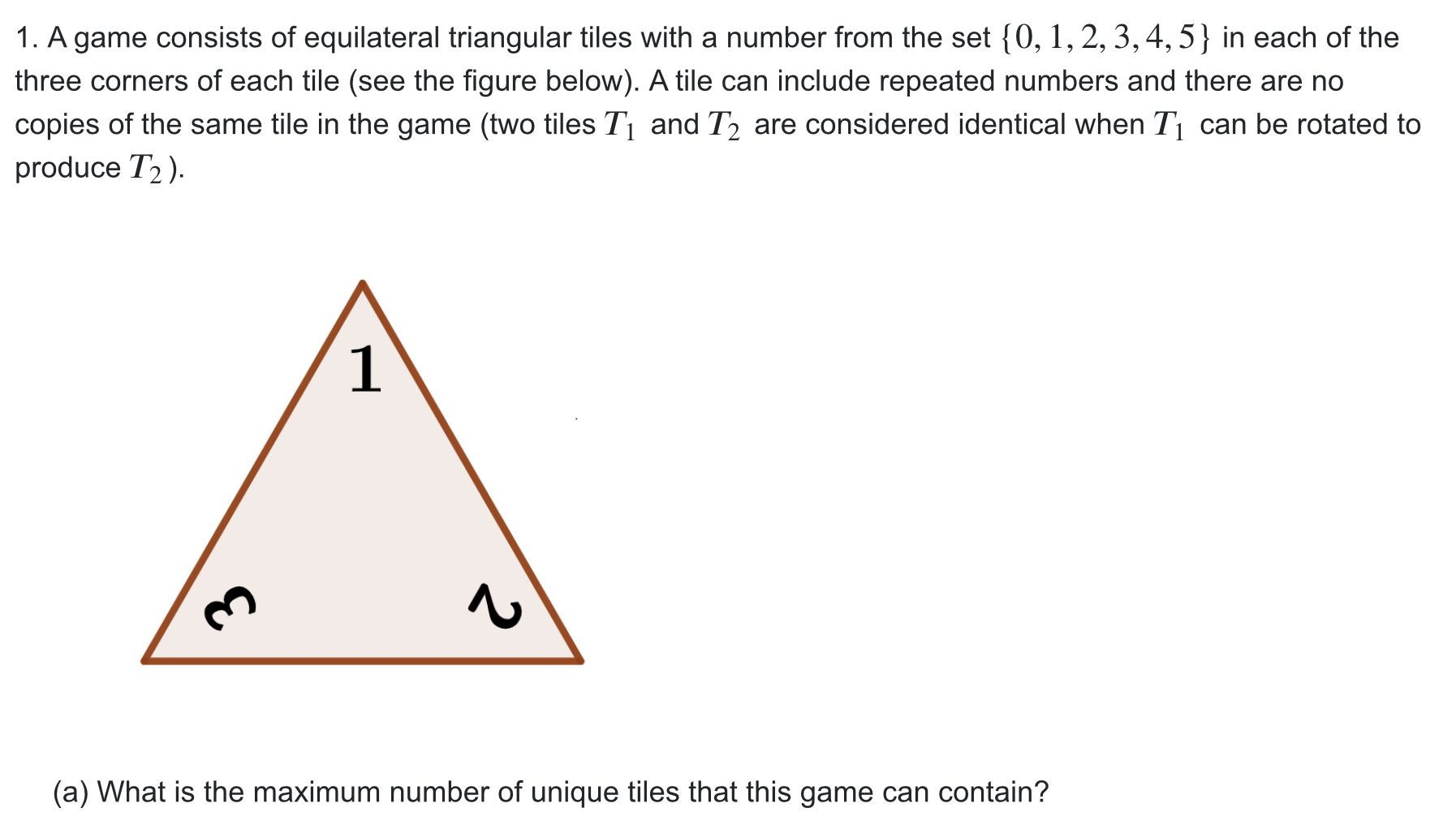 Solved 1. A game consists of equilateral triangular tiles | Chegg.com