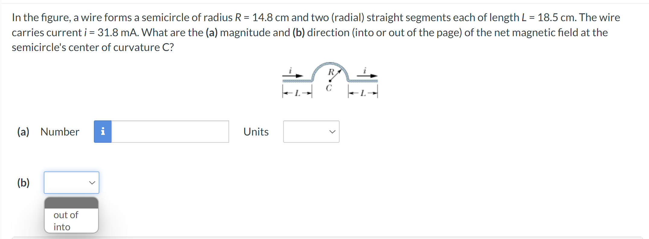 Solved = = In the figure, a wire forms a semicircle of | Chegg.com