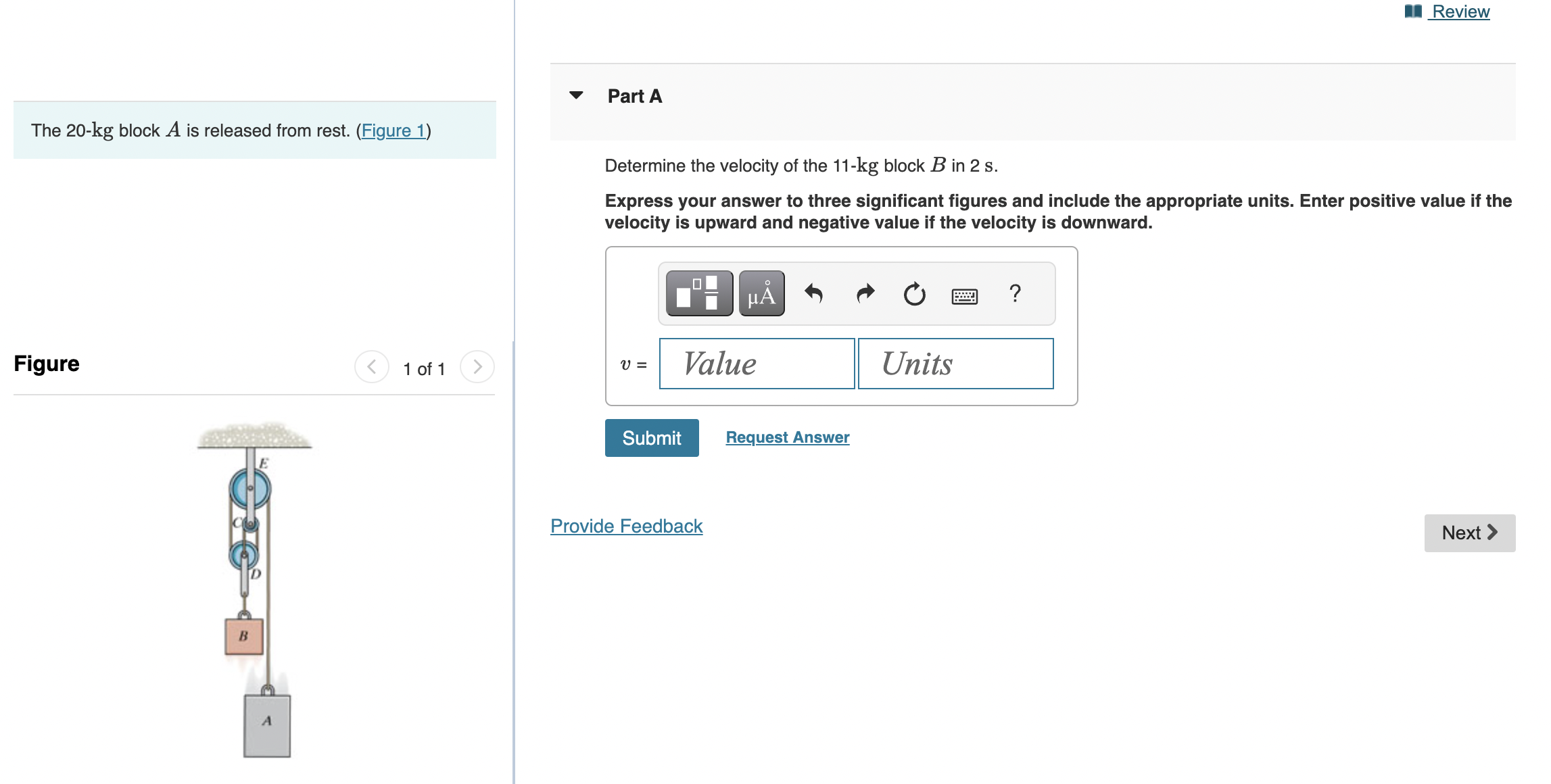 Solved The 20−kg block A is released from rest. Determine | Chegg.com