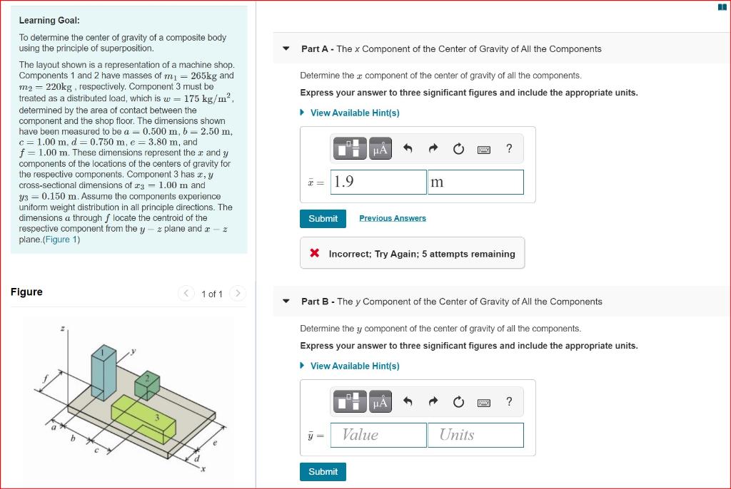 Solved Part A - The x Component of the Center of Gravity of | Chegg.com