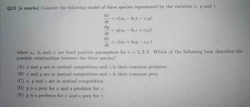 Solved Q12 [4 marks] Consider the following model of three | Chegg.com