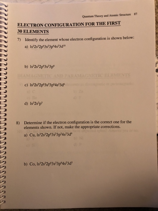 Solved 87 Quantum Theory and Atomic Structure ELECTRON | Chegg.com