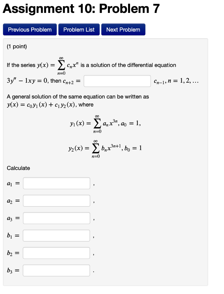 Solved Assignment 10: Problem 7 Previous Problem Problem | Chegg.com
