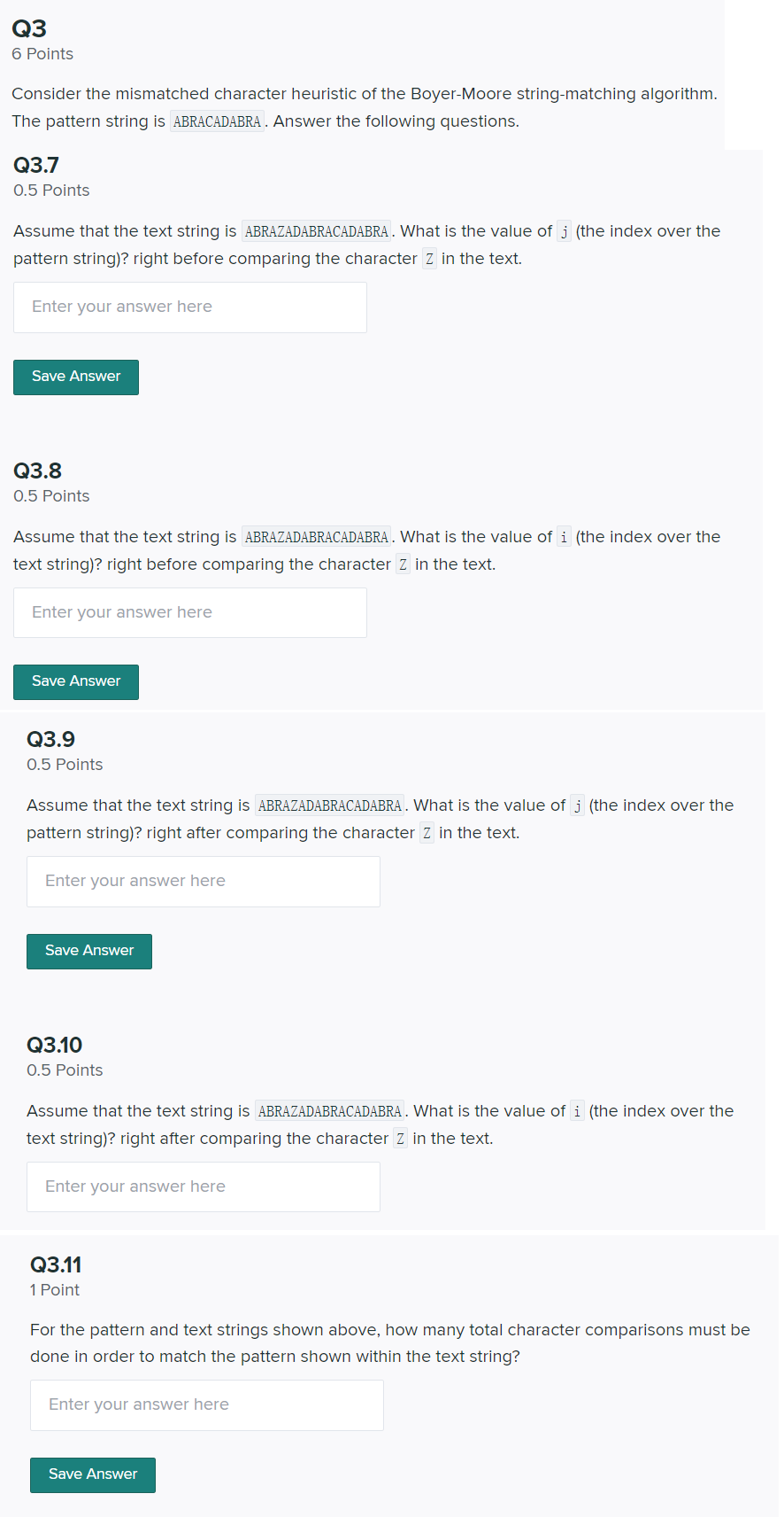 Solved Q3 6 Points Consider the mismatched character | Chegg.com