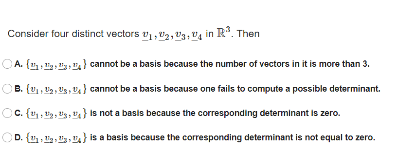 Solved Consider four distinct vectors V1, V2, V3, V4 in R3. | Chegg.com