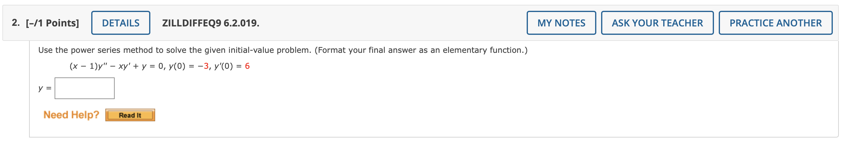 Solved 2. [-/1 Points] DETAILS ZILLDIFFEQ9 6.2.019. MY NOTES | Chegg.com