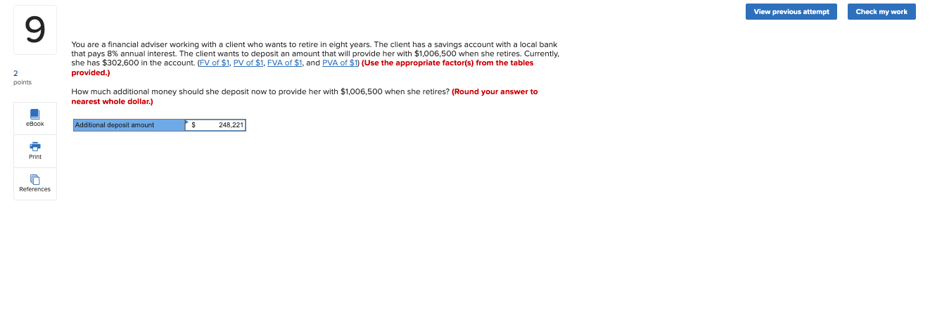 Solved View previous attempt Check my work 9 2 points You | Chegg.com