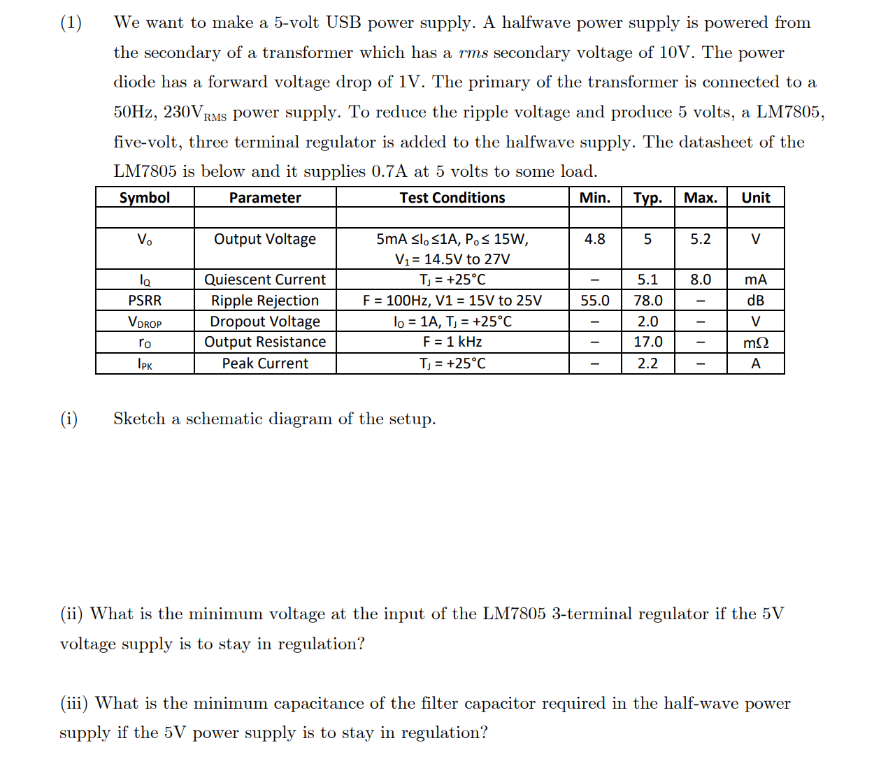 Solved (1) ﻿We want to make a 5-volt USB power supply. A | Chegg.com