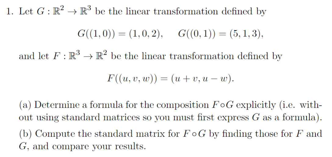 Solved Let G:R2→R3 be the linear transformation defined by | Chegg.com