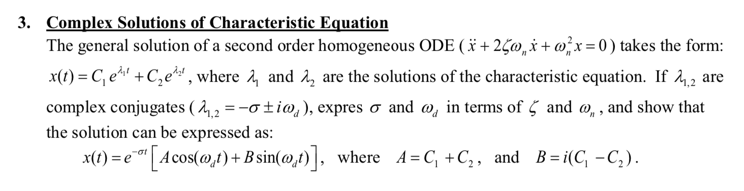 Solved 3. Complex Solutions of Characteristic Equation The | Chegg.com