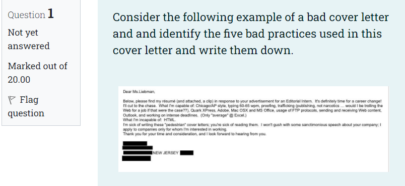 Solved Question 1 Not yet Consider the following example of | Chegg.com