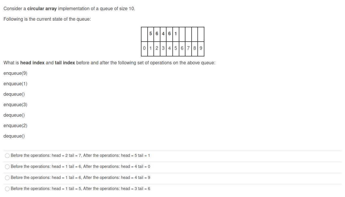 Solved Consider a circular array implementation of a queue | Chegg.com