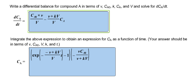 Solved Write a differential balance for compound A in terms | Chegg.com