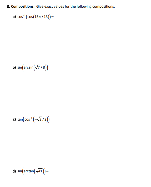Solved 3. Compositions. Give exact values for the following | Chegg.com