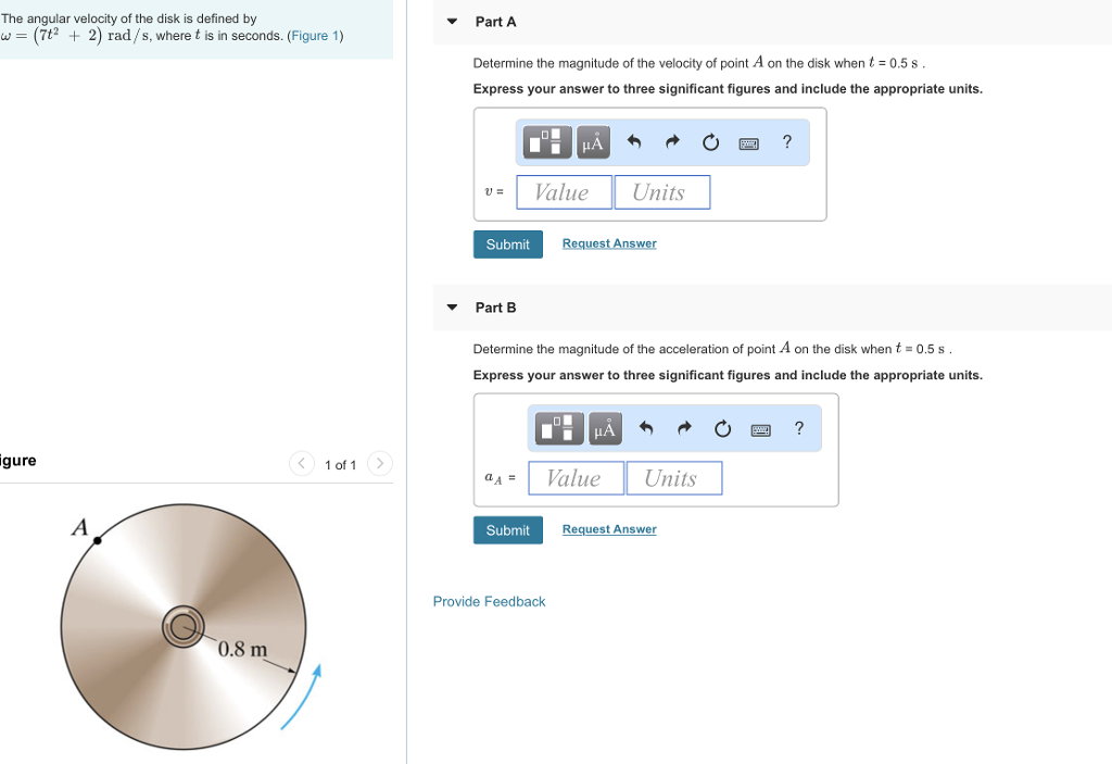 Solved The angular velocity of the disk is defined by w(7t2 | Chegg.com