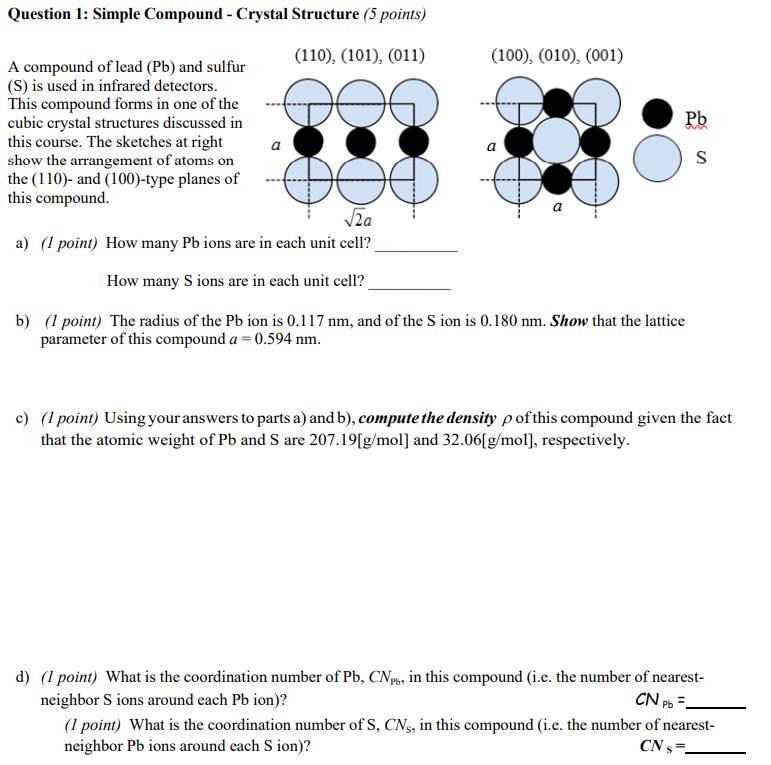 Solved Question 1: Simple Compound - Crystal Structure (5 | Chegg.com