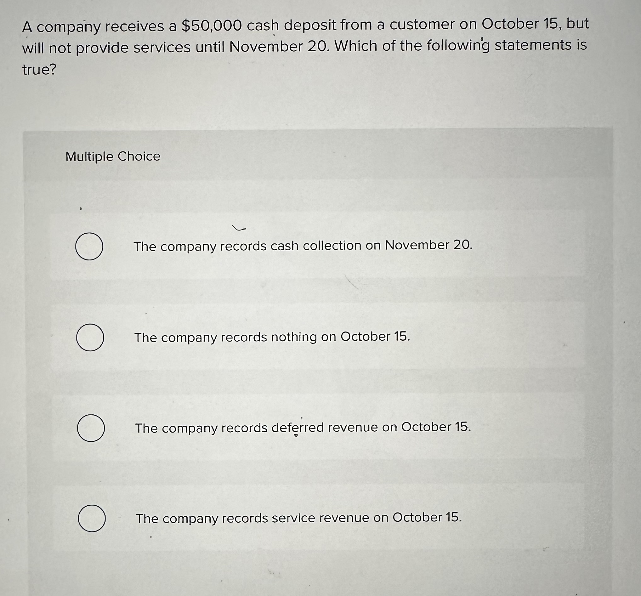 Solved A company receives a $50,000 cash deposit from a | Chegg.com