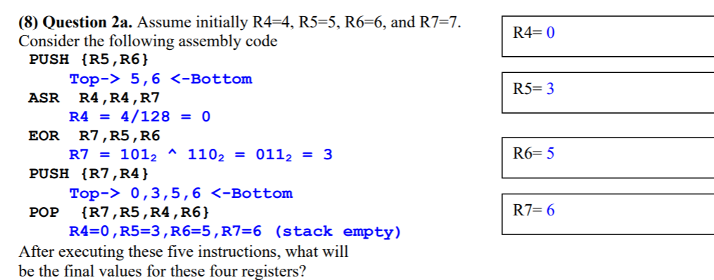 Solved (8) Question 2a. Assume initially R4-4, R5-5, R6-6, | Chegg.com