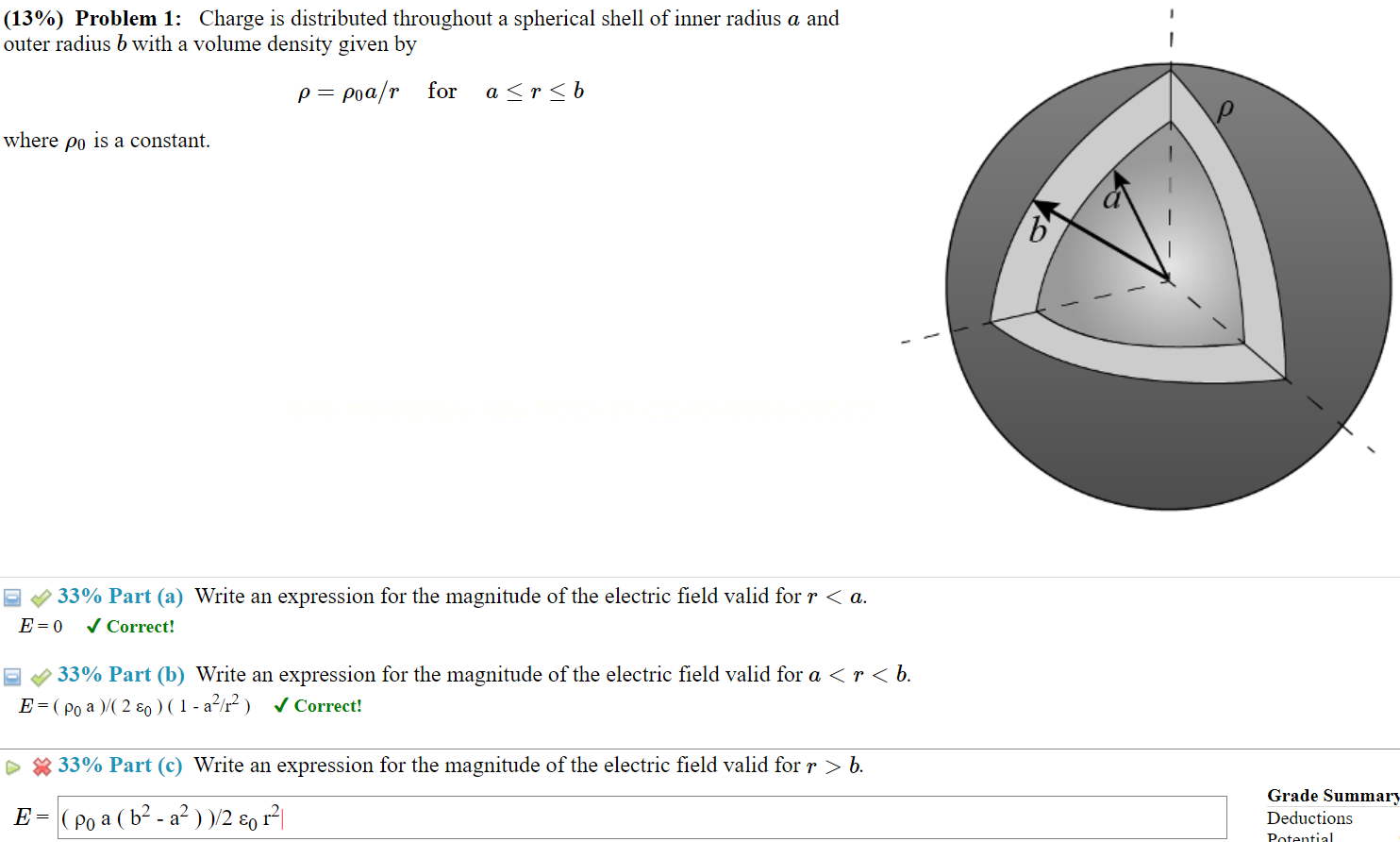 Solved (13\%) Problem 1: Charge is distributed throughout a | Chegg.com