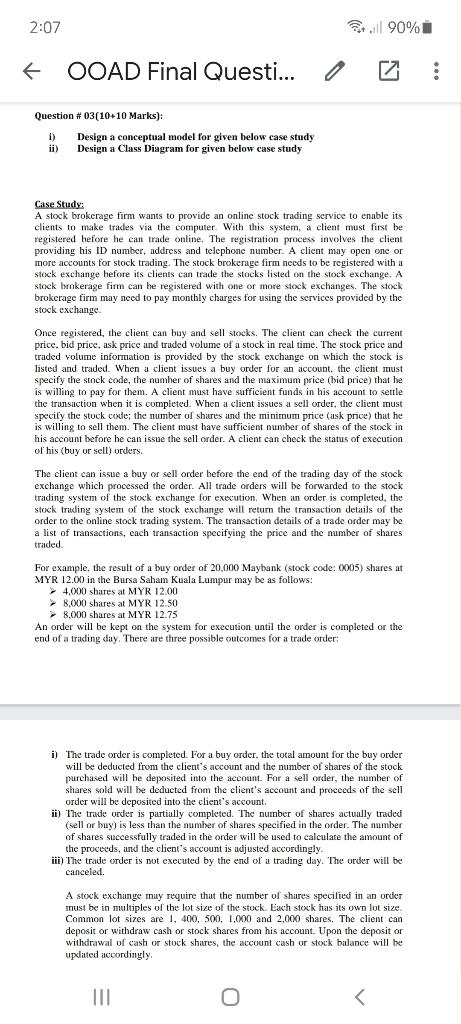 2:07 all 90% OOAD Final Questi... Question # 03(10+10 | Chegg.com