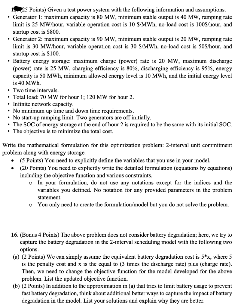 Solved Given a test power system with the following | Chegg.com