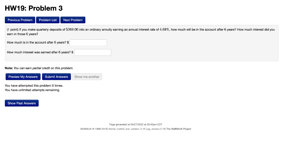 Solved HW19: Problem 3 Previous Problem Problem List Next | Chegg.com