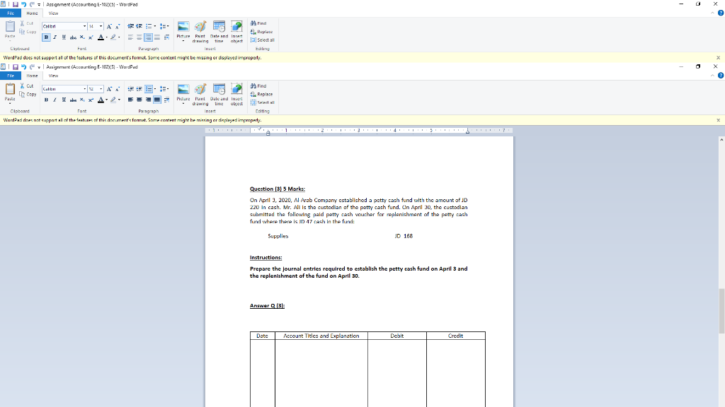 Solved = 1 Assignment (Accoubngt-100-WordPad Home View Fic | Chegg.com